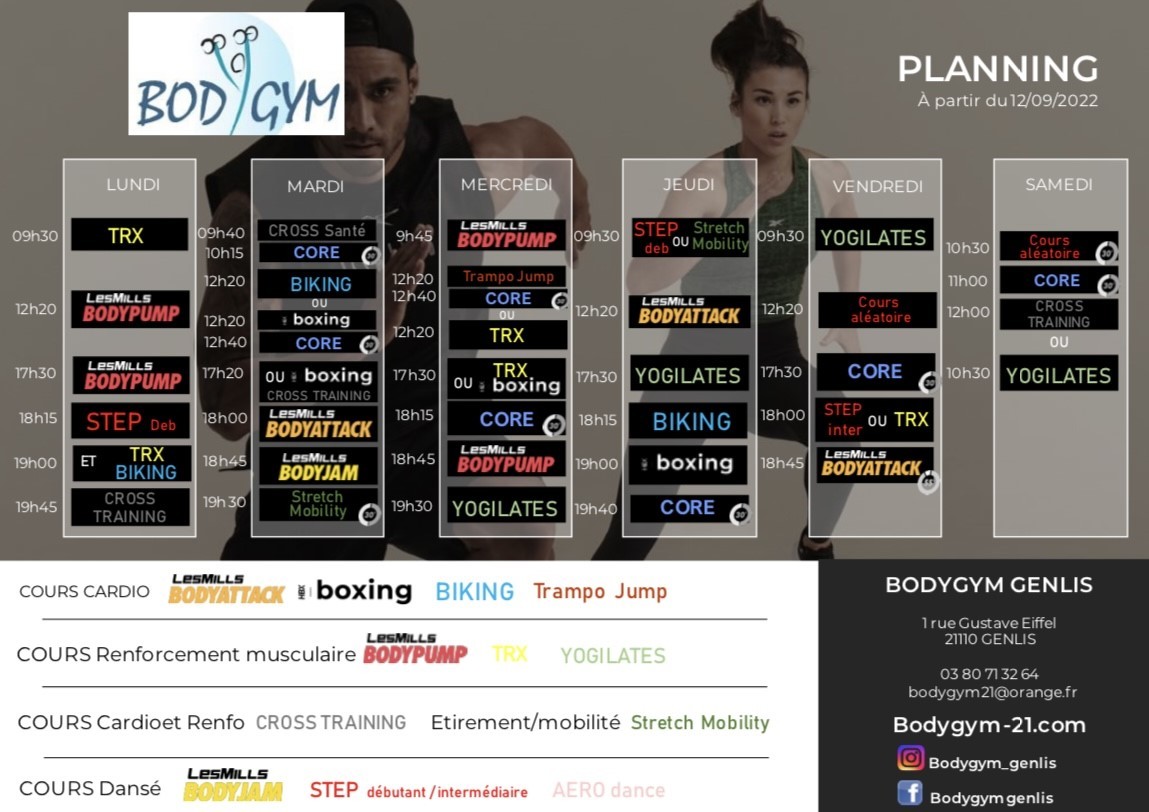 NOUVEAU PLANNING DE COURS !! SEPT 2022 - BODYGYM